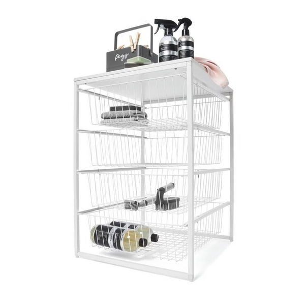 Anko White 4 Wire Drawer Unit Metal Baskets Rack Tower Cabinet Storage ...