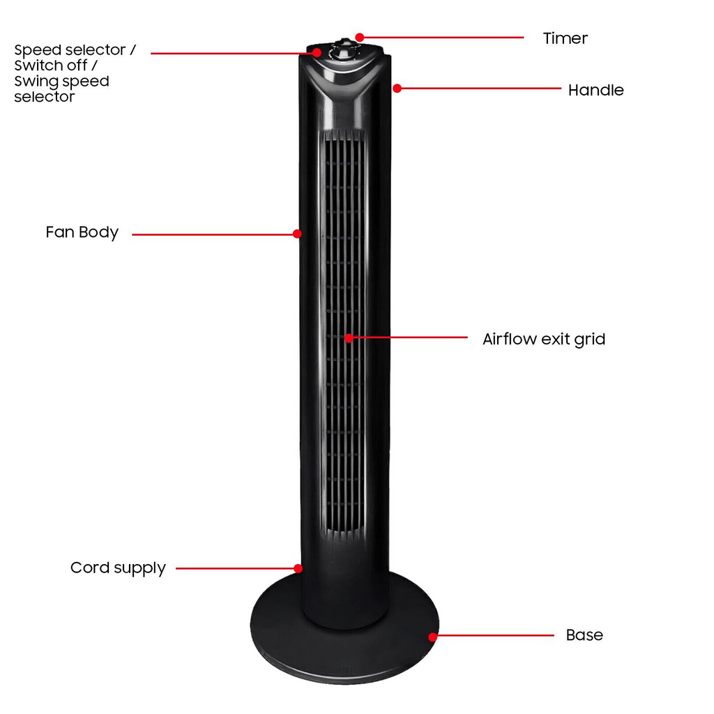 Celsius 81cm Electric Air Cooling Tower Fan Oscillation w/ Timer 3-Spe ...