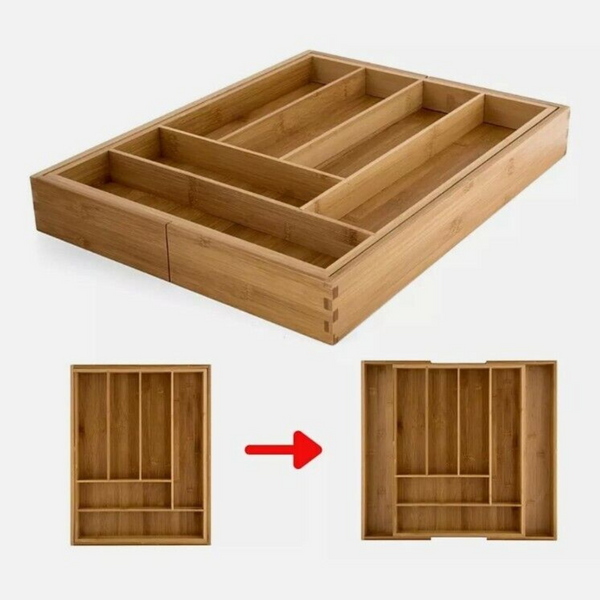 Large Bamboo Cutlery Tray EXPANDABLE Drawer Kitchen Organizer Insert D ...