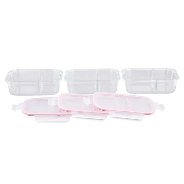 Ortega Kitchen 600mL Rectangular Glass Food Container w/ Divider 3-Pac ...