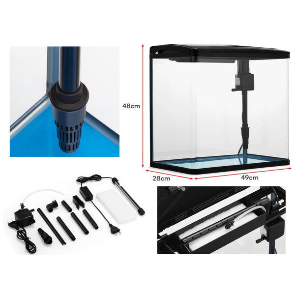Aquarium Fish Tank Curved Glass RGB LED Light Complete Set Filter Pump ...