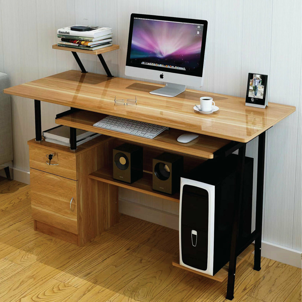 Computer Table Study Desk Home Office Work PC Station Storage Drawers ...