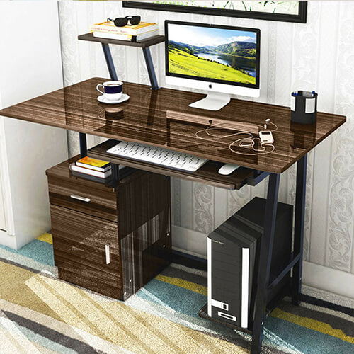 High Gloss Deluxe Computer Desk with Drawers and Shelves Workstation W ...