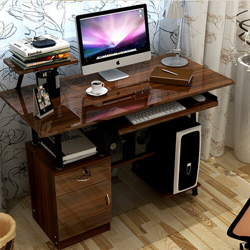 High Gloss Deluxe Computer Desk with Drawers and Shelves Workstation W ...