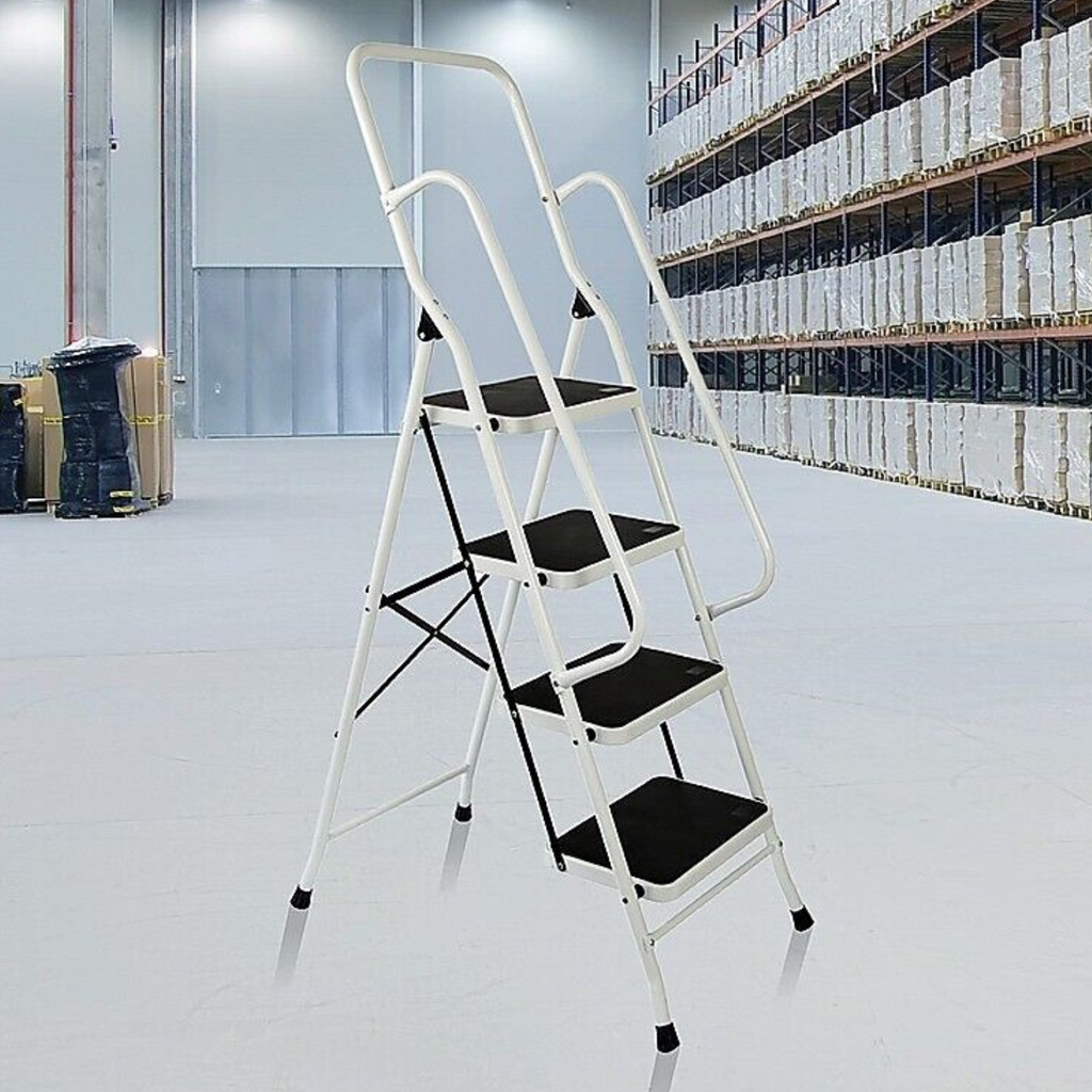 Foldable Non Slip 4 Step Steel Ladder Tread Stepladder Safety Handrail ...